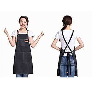 Cotton Canvas Apron for Artists Painting,Chef Apron with Cross Back Straps for Men Women, Kitchen Cooking (Black)