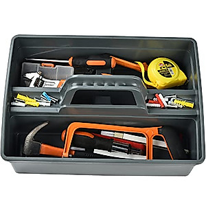 3-Compartment Plastic Cleaning Caddy Basket – Stackable Large Commercial Quality Plastic Tool Organizer Bucket with Handle, Black