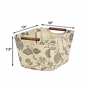 Household Essentials Small Tapered Storage Bin with Wood Handles, Floral Pattern