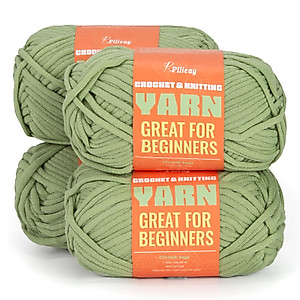 Pllieay Sage Yarn for Crocheting and Knitting (4x50g) Cotton Yarn for Crocheting Crochet Knitting Yarn with Easy-to-See Stitches Yarn for Beginners - Worsted Medium #4 Yarn - Cotton-Nylon Blend