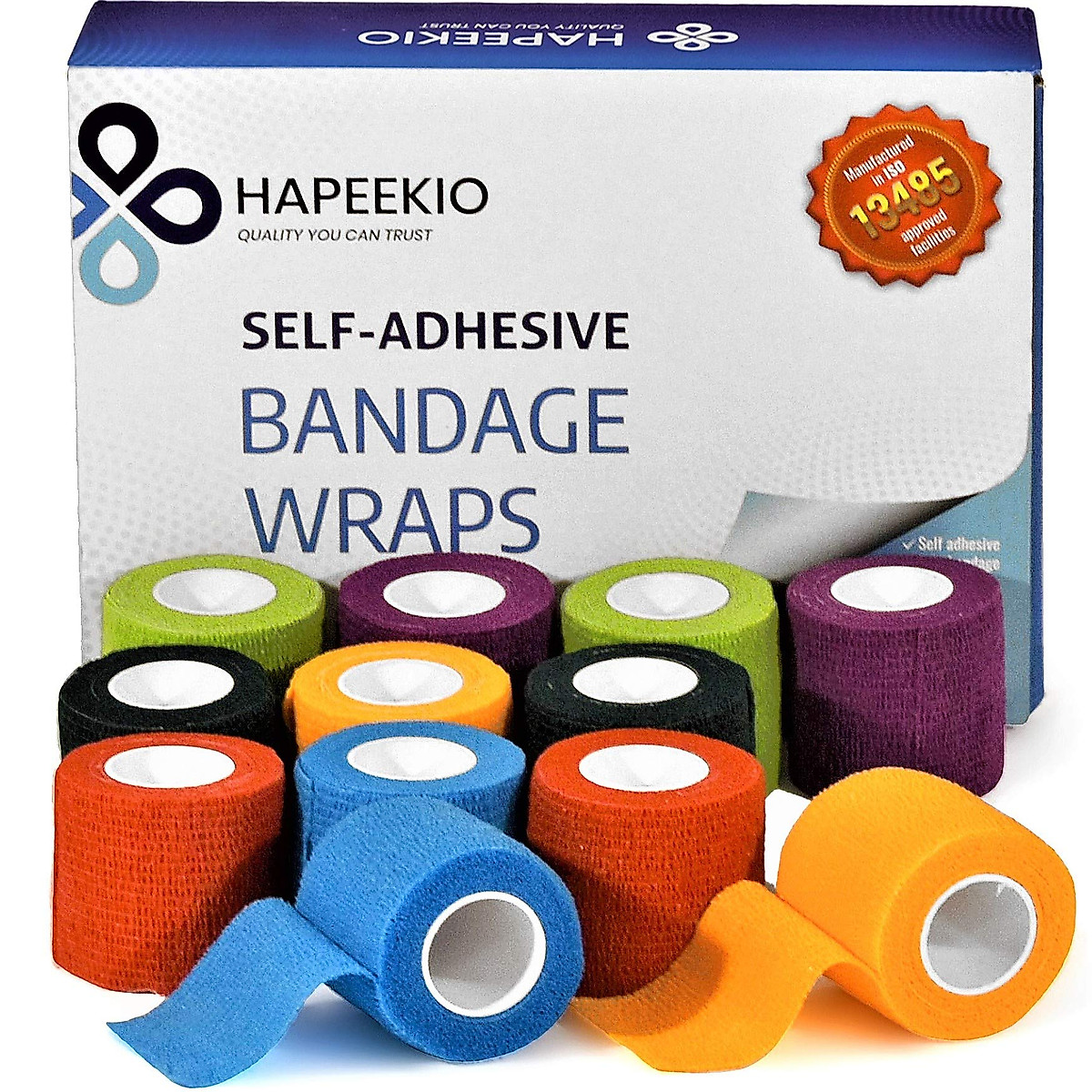 Self Adhesive Bandage Wrap - Cohesive Bandage - Vet Wrap - 2 Inch x 15 Feets / 12 Pack - Medical, First Aid Bandage, Athletic Tape for Sports, Injury, Treatment, Recovery, Dog Bandages for Wounds