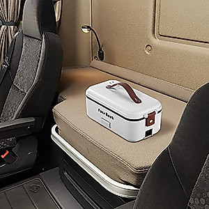 Focs Hoek Electric Lunch Box, 2-In-1 Portable Food Warmer Lunch Box for Car & Home 110V & 12V 80W Suitable for Cars, Homes, Work, Food-Grade Ceramic Coated Containers SS Fork & Spoon(White)