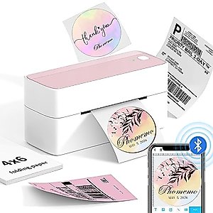 Phomemo Bluetooth Thermal Label Printer for Shipping Label - Wireless Shipping Label Printer for Phone & Pad & PC, Pink Label Printer Used for Amazon, Ebay,UPS, Shopify, TikTok, USPS, FedEx, DHL, Temu