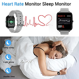 EBAKIN Smart Watch Fitness Tracker 1.4 inch Full-Touch Screen IP67 Waterproof Blood Pressure Heart Rate Blood Oxygen Multi-Sport Fashion Smartwatch(Gray)