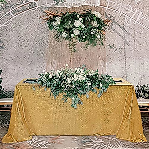 Fitable Gold Sequin Tablecloth for Parties 60x84 Inch - Sparkle Glitter Table Cloth Laser Rectangle Table Cover Overlay for Wedding Baby Shower Ceremony Birthday Cake Table Holiday Banquet Decoration