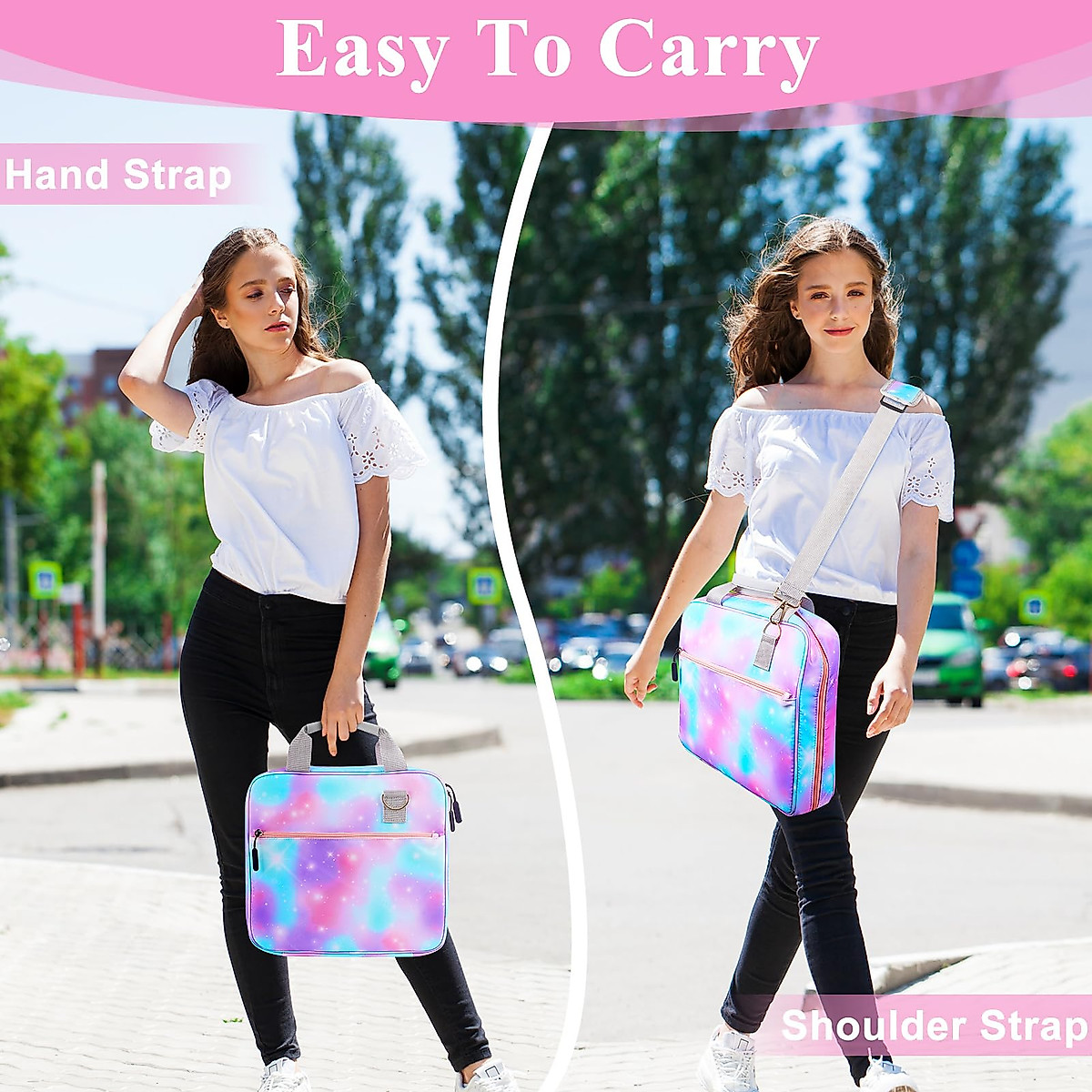 FIODAY Zipper Binder, 2 inch 3 Ring Binder with Zipper Cute Binder with Handle and Shoulder Strap Multiple Pocket 500 Sheet Capacity Binder Organizer for School, Blue Purple