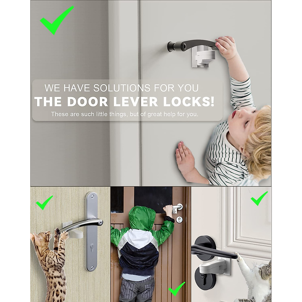 Baby Proofing Door Locks for Kids Safety, Door Knob Child Proof, 4 Pack DUOSI Door Lever Locks, No Drilling Door Handle Baby Proof Child Safety Locks for Doors