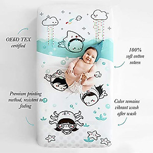 Rookie Humans 100% Cotton Sateen Fitted Crib Sheet: Dive in, Modern Nursery, Use as a Photo Background for Your Baby Pictures. Standard Crib Size (52 x 28 inches)