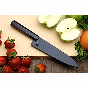 Yoshihiro Kurouchi Black-Forged Blue Steel Stainless Clad Petty Utility Knife Ebony Handle (5.3'' (135mm) & Saya)