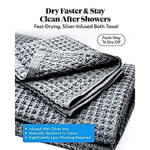 SUTERA Silverthread Bath Towel | Antimicrobial Towel with Silver Ion Technology | Waffle Weave Design, Plush, Lightweight, and Quick-Drying for Everyday or Spa Use | 31" x 57" (Grey)
