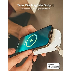 MOMAX 3 in 1 Wireless Charger, 10000mAh MFi Certified Wireless Charger Station, 15W Compact Wireless Charger, Magnetic Travel Charging Station for MagSafe, iPhone 14/13/12, AirPods, Apple Watch