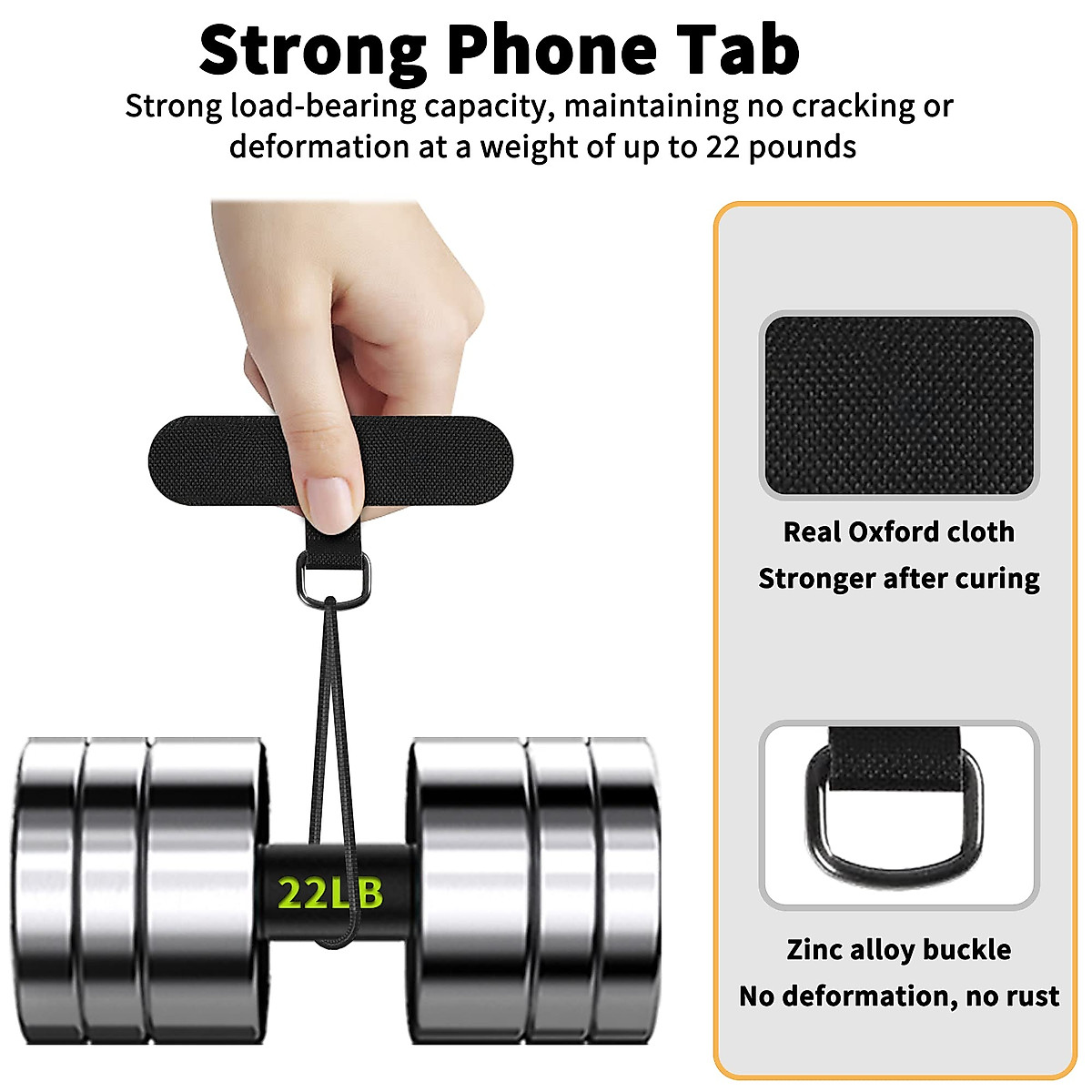 TACOMEGE Phone Tether Tab for iPhone, Cell Phone Lanyard Patch, Phone Strap Replacement Part for All Full Phone Cases (Black)