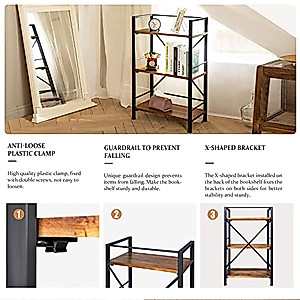 Crofy Rustic Bookshelf, 3 Tier Real Wood Bookshelf, Metal Book Shelf for Storage, Bookcase for Office Organization and Storage, 12.6 D x 23.62 W x 36.61 H Inches, Black