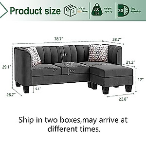 Shintenchi Upgraded Convertible Sectional Sofa Couch, 3 Seat L Shaped Sofa with High Armrest Linen Fabric Small Couch Mid Century for Living Room, Apartment and Office (Black)