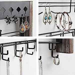 JackCubeDesign Rustic Wood Wall Mount Jewelry Organizer with Metal Hooks for Necklaces, Ring, Earrings (Rustic White) - MK460B