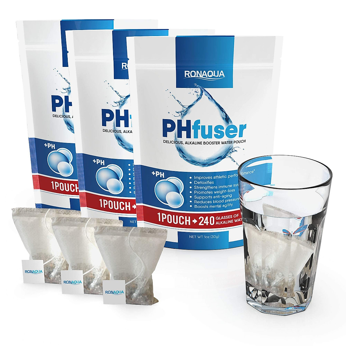 PHfuser Alkaline Water Filtration Pouch for your bottle, jar, pot, coffee/tea cup, jug, pitcher, container – Filter Purification System for Clean, Healthy, Safe, Anti-Oxidant, Anti-Aging water(3 Pack)