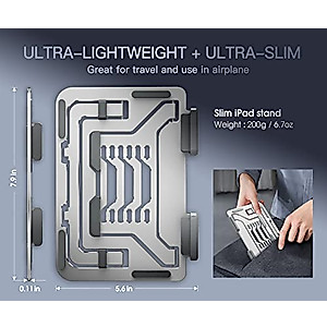 elitehood Aluminum Tablet Stand Holder, Adjustable Portable Desktop Holder Dock, 7.9" Wide - Foldable and Slim iPad Stand Compatible with iPad Pro 12.9, 11, Air 4, Mini 6, iPhone, Kindle, Cell Phone