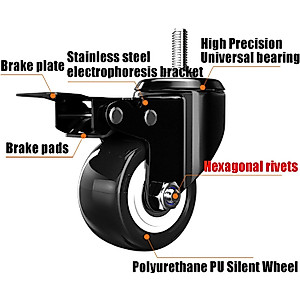 Swivel Lever Casters, Heavy Duty Swivel Casters Upgrade Your Furniture - with Brake, Double Lock and Noiseless Precision Bearings and Brake - Easy to Install