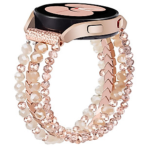 MOFREE Beaded Bracelet Compatible with Samsung Galaxy Watch7/6/5/4 40/44mm Band/Active 2,Watch 4 Classic 42mm 46mm,Watch 5 Pro 45mm Band Women,20mm Handmade Fashion Elastic Crystal Beads Bracelet