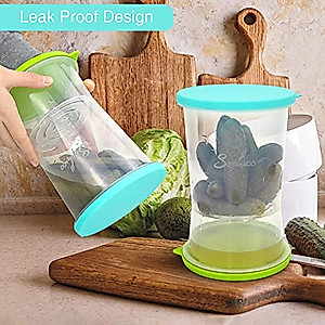 SOPHICO Pickle and Olives Jar Container with Strainer, 56oz Leak-proof Juice Separator Sieve Food Saver Storage Containers (Large Size)