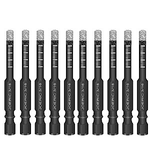 JOERIC Black Hex Shank 3/16" Dry Diamond Drill Bit Set, 10 PCS 5mm Diamond Core Drill Bit with Storage Bottle for Granite Marble Tile Ceramic Stone Glass (Not for Wood)