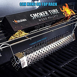 Kona Best Pellet Smoker Tube - Designed For Clean Burning Smoke, For Hours - Hot & Cold Smoking - Wood Pellets, Chips, Electric, Gas & All BBQ Grills - Heavy Duty 304 Stainless Steel - 12 Inch