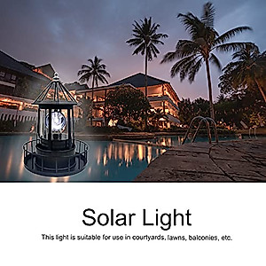 LED Solar Powered Lighthouse, 360 Degree Rotating Lamp Courtyard Decoration Waterproof Garden Smoke Towers Statue Lights for Outdoor Garden Pathway Patio