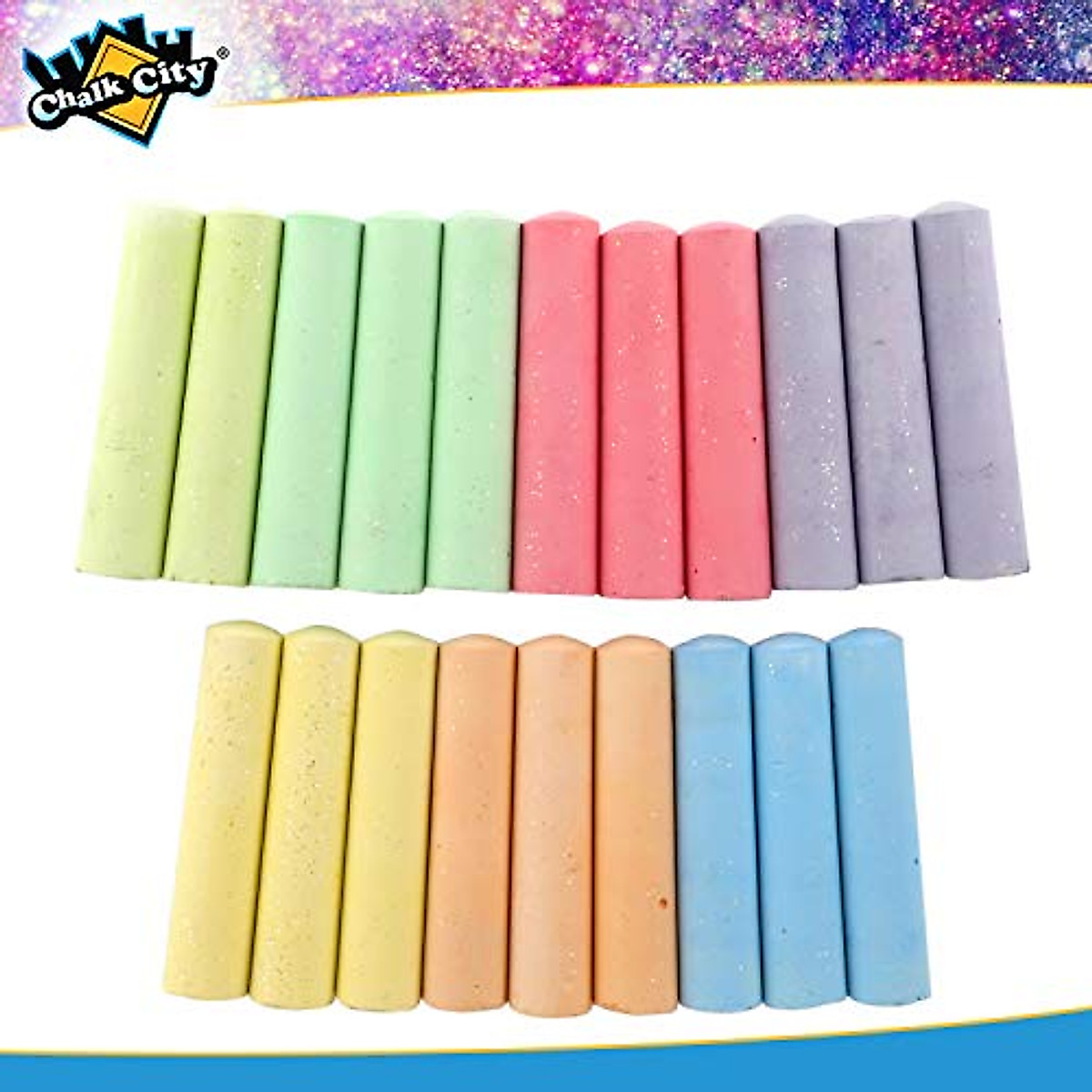 Regal Games Sidewalk Glitter Chalk, 20 Count Chalk, Jumbo Chalk, Washable, Art Set
