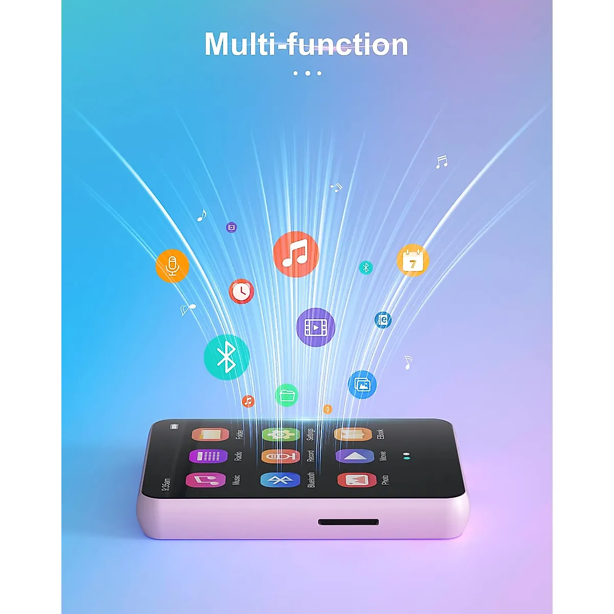 64GB MP3 Player with Bluetooth 5.3, Portable Digital Lossless Music Player with Built-in Speaker, 2.4 in Full Touch Screen, FM Radio, Line-in Voice Recorder, Earphones Included, Support up to 128GB