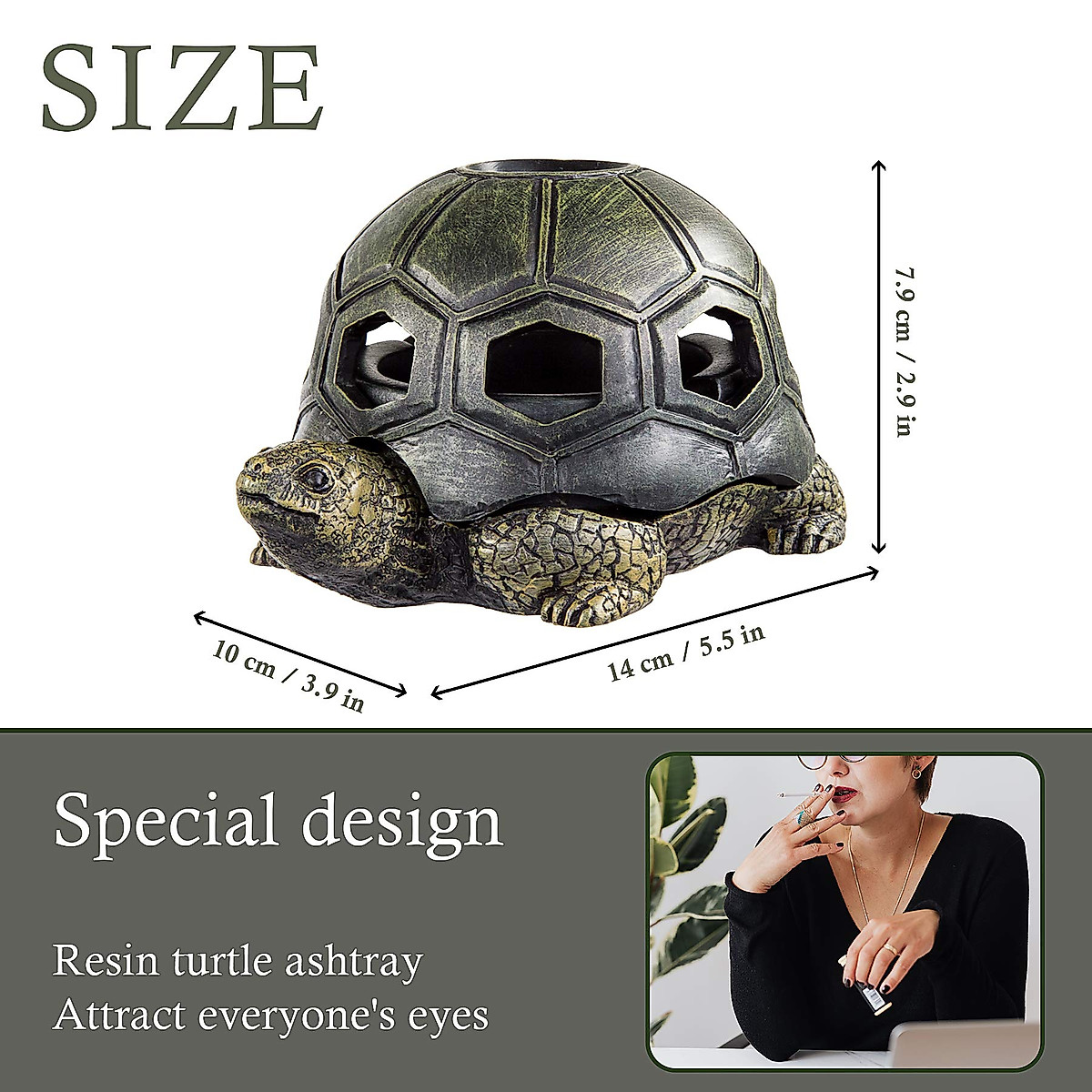 LESES Ashtray for Cigarettes Outdoor Ashtrays with Lid Cute Turtle Ash Tray for Home Office Garden Porch Decor Gift for Dad Father
