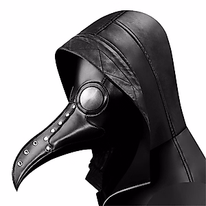 Ni-JASW Black PU Leather Plague Doctor Mask Halloween Bird Black Death Costume Mask Crops