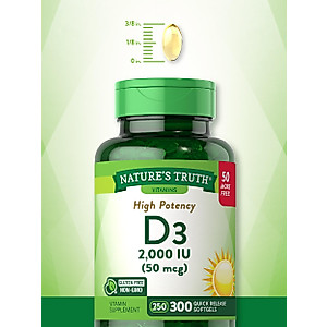 Vitamin D3 2000 IU | 300 Softgels | High Potency Formula | Non-GMO and Gluten Free Supplement | by Nature's Truth