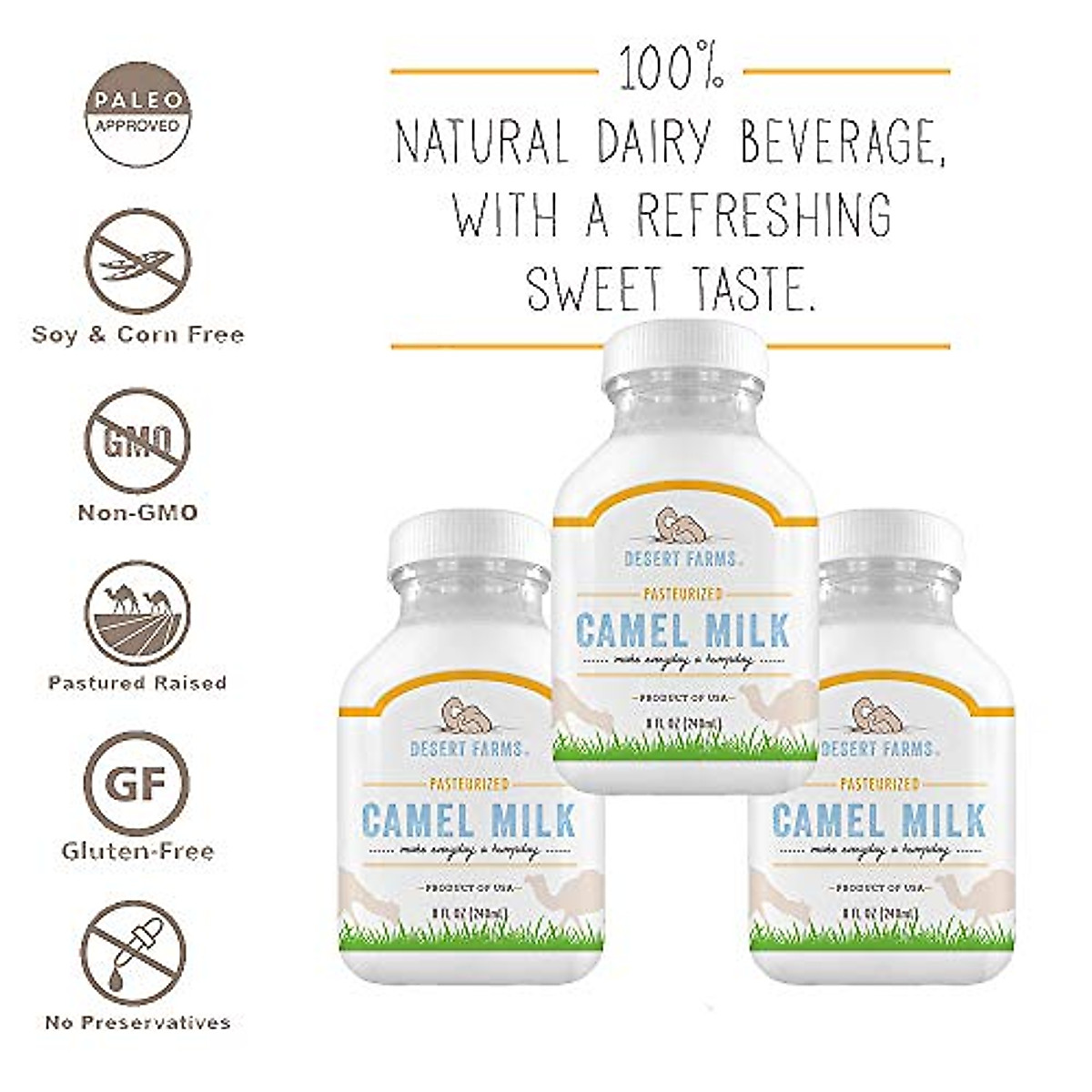 Desert Farms - Organic Fresh Frozen Camel Milk - Fresh Flavor with Health Benefits - Pure & Natural Grade A - Allergen Free Milk from Healthy Camels in Midwest - Made In The USA [6 Pack]