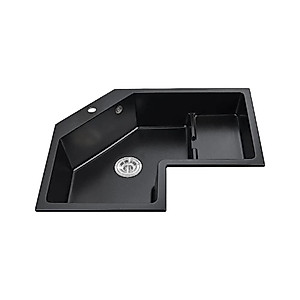 Lovedima Black Drop In Corner Kitchen Sink,32" Single Bowl Quartz Irregular Sink