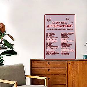 Room Decor Aesthetic Daily Affirmations Motivational Wall Art Metal Tin Sign, Pink Butterfly Wall Home Coffee Room Office Decor 8X12Inch