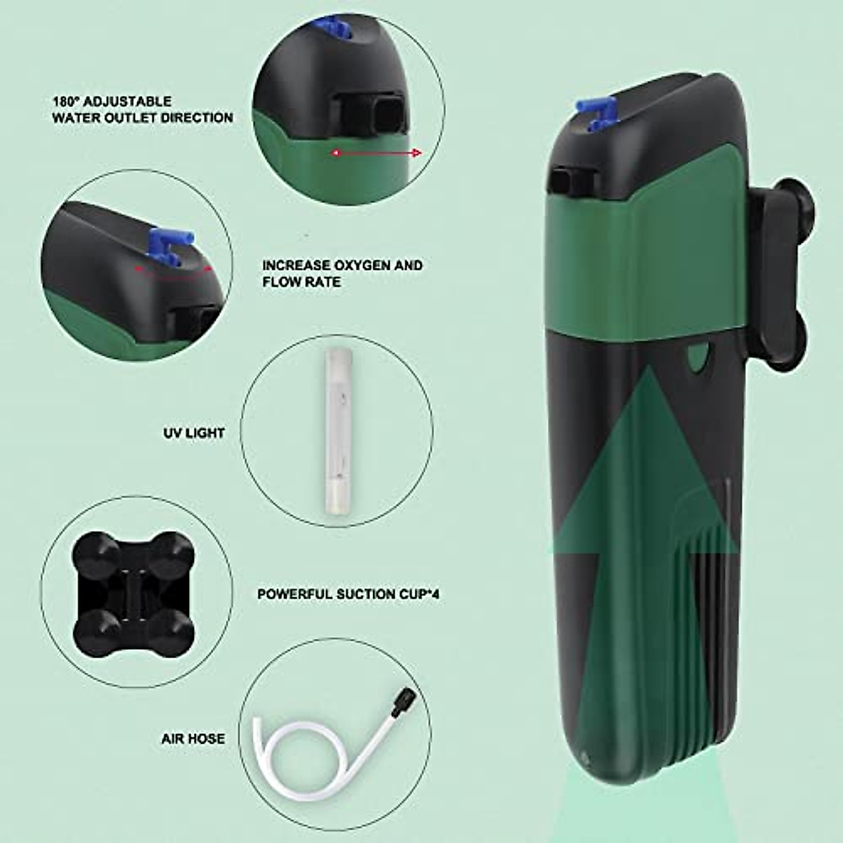 FREESEA Aquarium Power Filter Pump: 5 Watt Pump Internal Filter Increase Oxygen 4 in 1 Pump | 132 GPH for Up to 150 Gallon