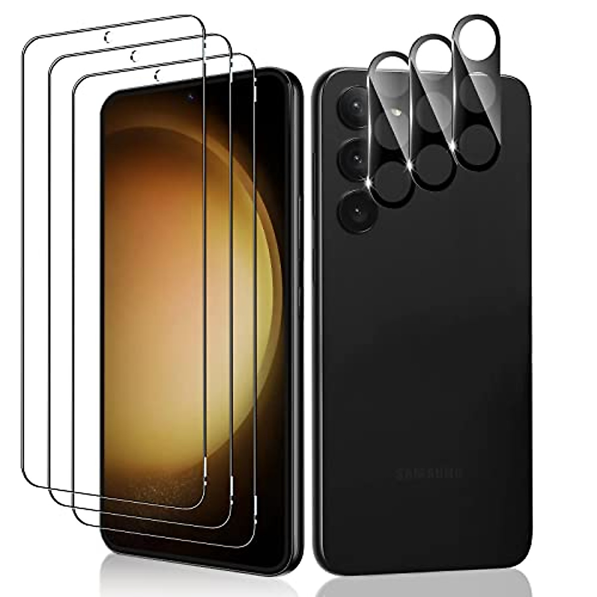 LYWHL for Samsung Galaxy S23 Screen Protector, 3 Pack Tempered Glass 9H Hardness Case Friendly HD Clear Film + 3 Pack Camera Lens Glass Protector for Galaxy S23 [Compatible Fingerprint]