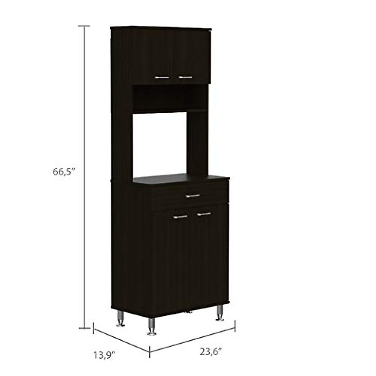Helis 60 Kitchen Pantry 66,5" H with Microwave Shelf, Two Storage Cabinets, Black