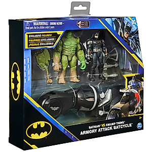 DC Comics, Batman and Swamp Thing Armory Attack Batcycle Set, Exclusive Armored Batman and Swamp Thing Action Figure with Accessories, Kids Toys for Boys and Girls Ages 4 and Up