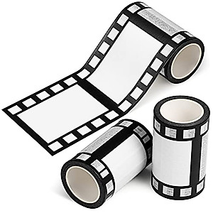 Filmstrip Party Decorations Tape Movie Theme Night Party Supplies Movie Reel Decor White and Black Party Streamers Film Border Roll 3 Inch for Film Night Theater Decor (3 Rolls)