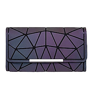 DIOMO Luminous Long Gothic Wallet for Women, Geometric Holographic Reflective Credit Card Holder Clutch with Zipper Pocket (Wallet NO.4)