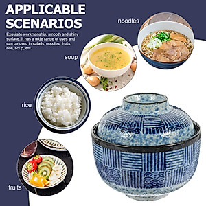 1 Set Japanese Soup Bowls Miso Soup Bowls With Lid And Spoon Ceramic Rice Bowl Noodle Bowl Set For Home Kitchen