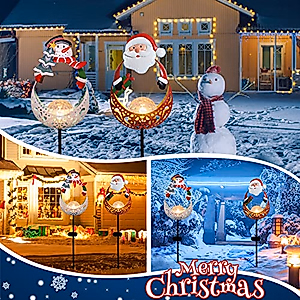 Solar Christmas Garden Stake Lights Santa Claus&Snowman Solar Christmas Decorations with LED Lights Outdoor Xmas Yard Pathway Lights Christmas Landscape Lights for Garden(2 PCS)