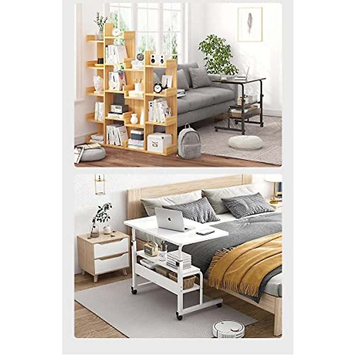 Adjustable Table Student Computer Desk Portable Home Office Furniture Small Spaces Desk Sofa Bedroom Bedside Desk Learn Play Game Desk on Wheels Movable with Storage Desk Size 31.5 * 15.7 Inch,White