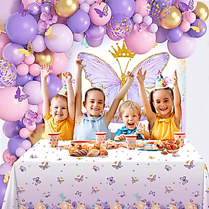 Butterfly Birthday Decorations for Girls - 101PCS Pink Purple Party Decorations include Balloons, Butterfly Stickers, Tablecloth and Happy Birthday Backdrop for Girls Women Princess Party Supplies