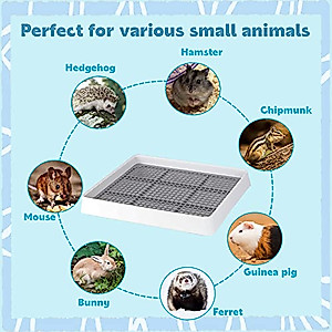 FHTONGE Guinea Pig Litter Box for Cage, Guinea Pig Litter Pan with Grid, Rectangular Guinea Pig Potty Trainer Tray Pet Toilet for Guinea Pig Rat Chinchilla Hedgehog Hamster Ferret Rabbit
