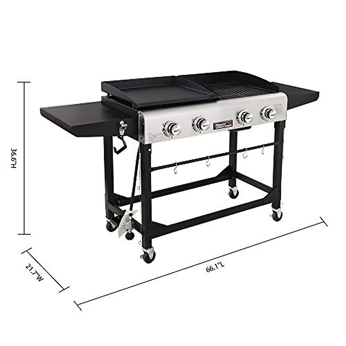 Royal Gourmet GD401 Portable Propane Gas Grill and Griddle Combo with Side Table | 4-Burner, Folding Legs,Versatile, Outdoor | Black