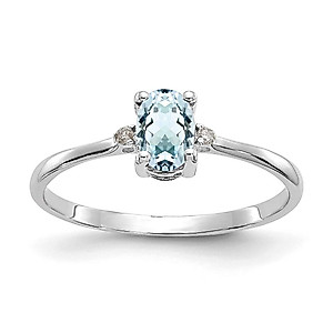 Jewelry Stores Network Aquamarine Oval Diamond March Birthstone Ring in Real 14k White Gold Size 6