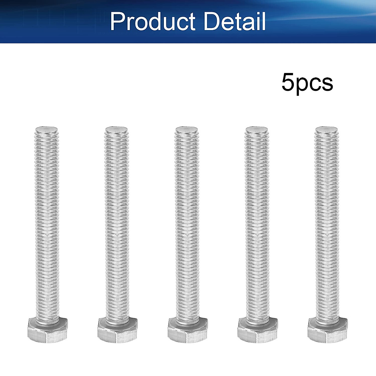 Bettomshin 5Pcs M10 x 85mm Hex Bolts, 304 Stainless Steel 1.5mm Thread Pitch Fully Threaded Metric Hex Head Screw Bolts, Hexagon Screw Bolt, Hex Tap Bolts, Silver (Overall Size 91.5x17x17mm)
