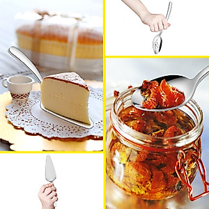 Heavy Duty Serving Utensils, E-far 5-Piece Stainless Steel Serving Spoons, Slotted Serving Spoon, Serving Fork, Butter Spreader, Pie Server for Party Buffet Catering, Mirror Finish & Dishwasher Safe